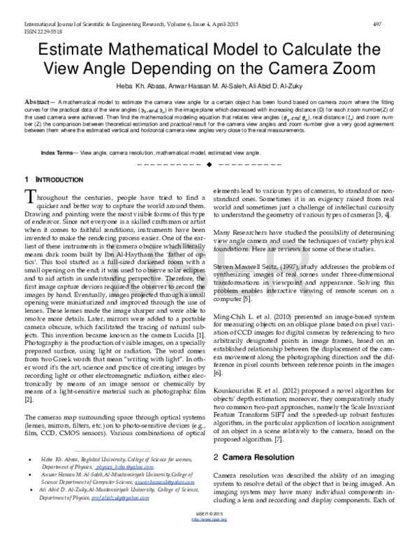 (PDF) Estimate Mathematical Model to Calculate the View Angle Depending ...