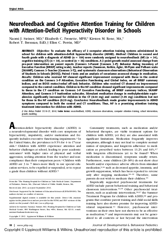 (PDF) Neurofeedback and Cognitive Attention Training for Children with ...