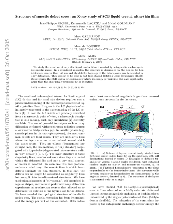(PDF) Structure of Smectic Defect Cores: X-Ray Study of 8CB Liquid ...