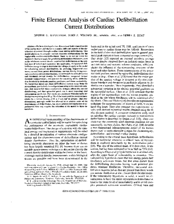 (PDF) Finite element analysis of cardiac defibrillation current distributions