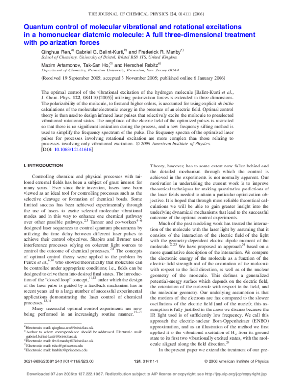 (PDF) Quantum control of molecular vibrational and rotational ...