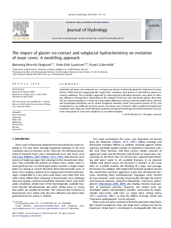 (PDF) The impact of glacier ice-contact and subglacial hydrochemistry on evolution of maze caves ...