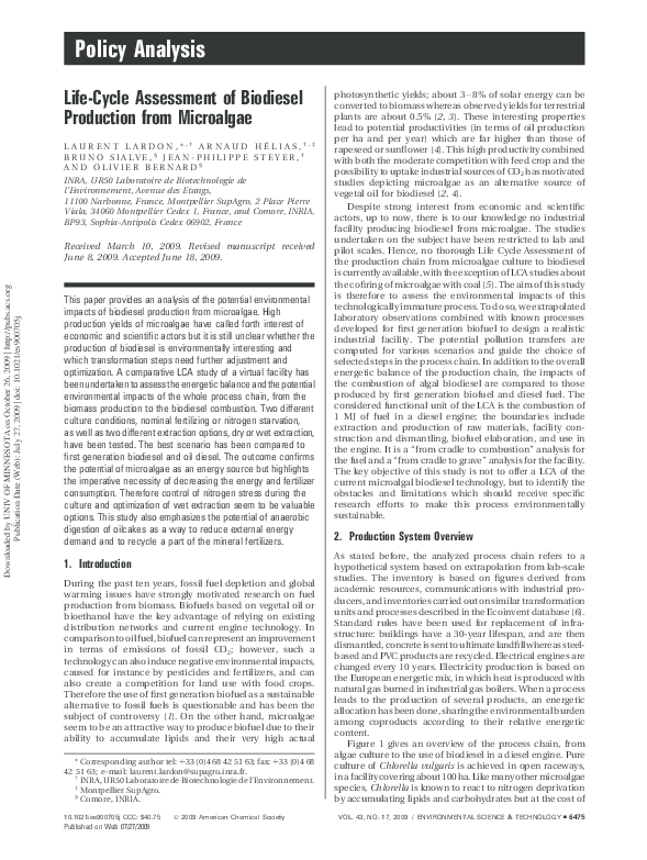 (PDF) Life-Cycle Assessment of Biodiesel Production from Microalgae