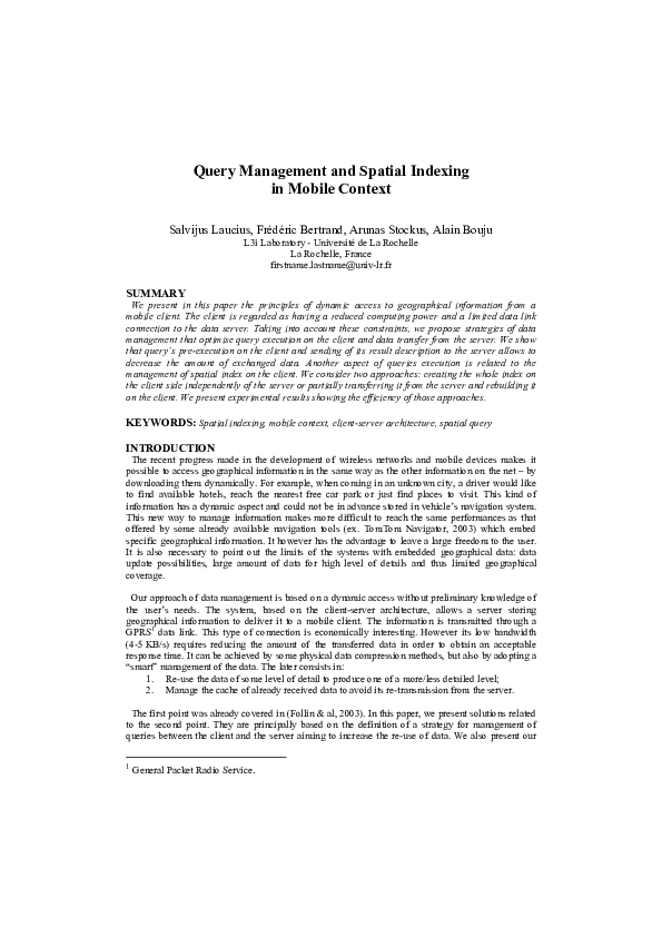 (PDF) Query management and spatial indexing in mobile context