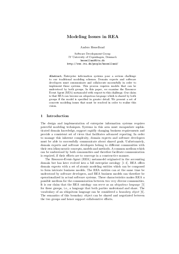 (PDF) Modeling Issues in REA