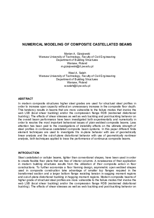 Pdf Numerical Modeling Of Composite Castellated Beams