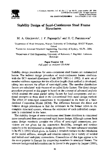 (PDF) Stability design of semi-continuous steel frame structures