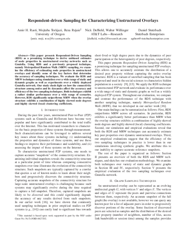 (PDF) Respondent-Driven Sampling for Characterizing Unstructured Overlays