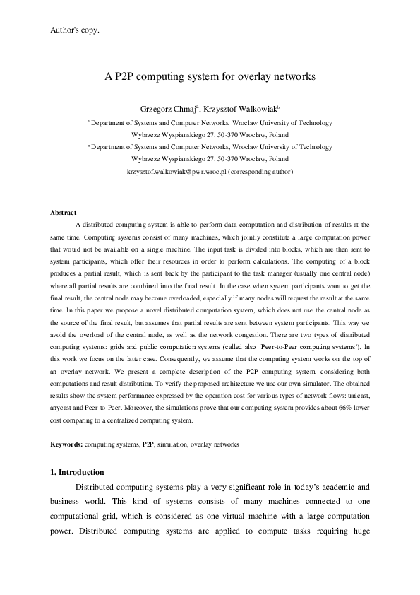Pdf A P2p Computing System For Overlay Networks