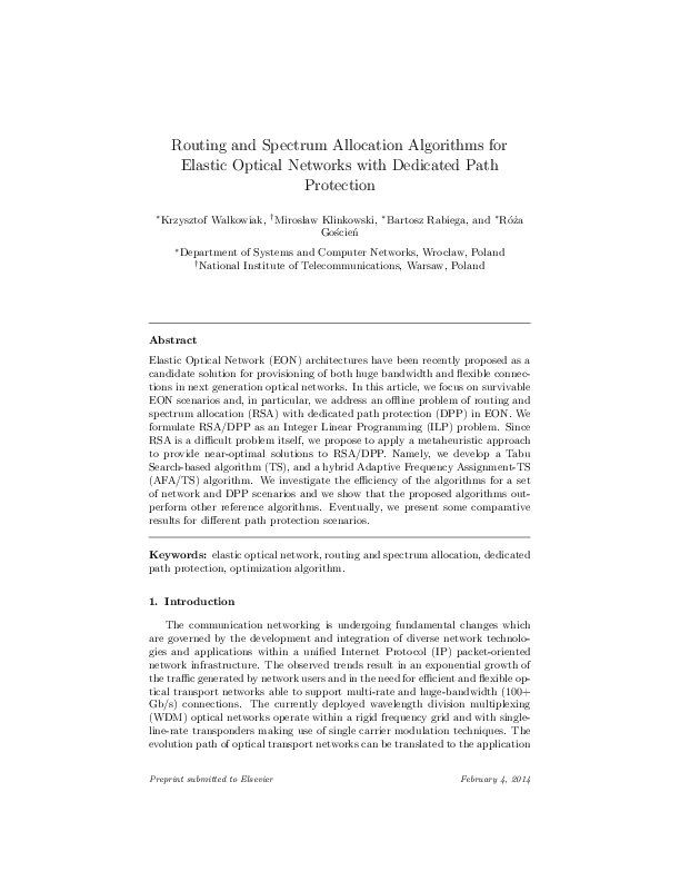 (PDF) Routing and spectrum allocation algorithms for elastic optical networks with dedicated ...