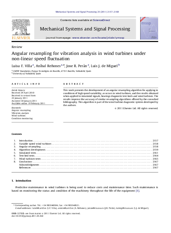 (PDF) Angular resampling for vibration analysis in wind turbines under non-linear speed fluctuation