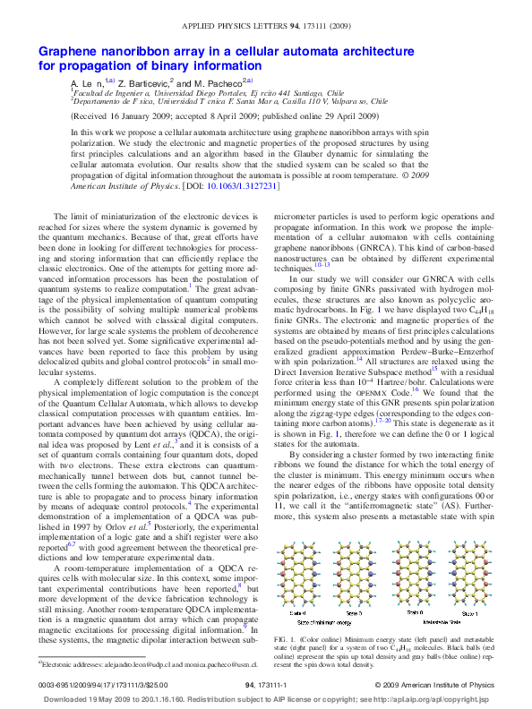 (PDF) Graphene nanoribbon array in a cellular automata architecture for propagation of binary ...