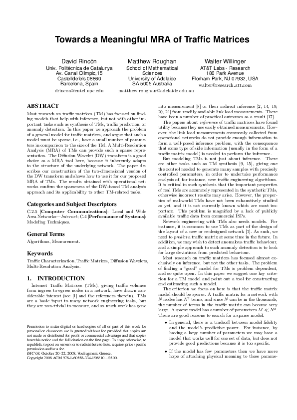 (PDF) Towards a meaningful MRA of traffic matrices