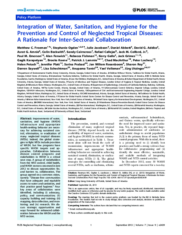 (PDF) Integration of Water, Sanitation, and Hygiene for the Prevention ...