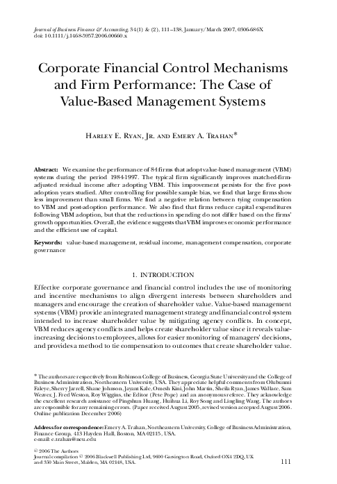 (PDF) Corporate Financial Control Mechanisms and Firm Performance: The ...
