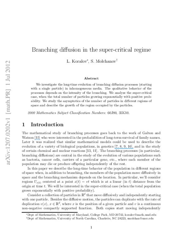 (PDF) Branching diffusion in the super-critical regime
