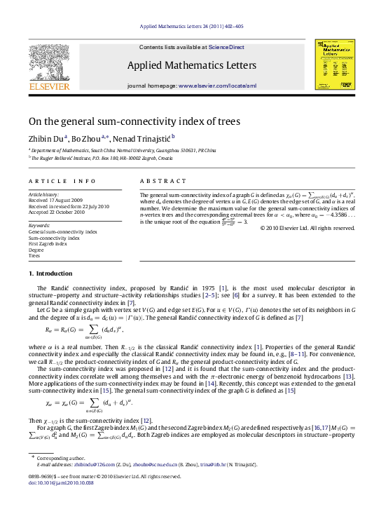(PDF) On the general sum-connectivity index of trees