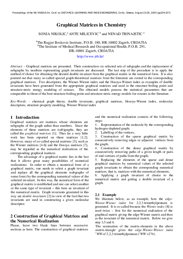 (PDF) Graphical Matrices in Chemistry