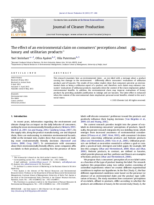 (PDF) The effect of an environmental claim on consumers' perceptions ...