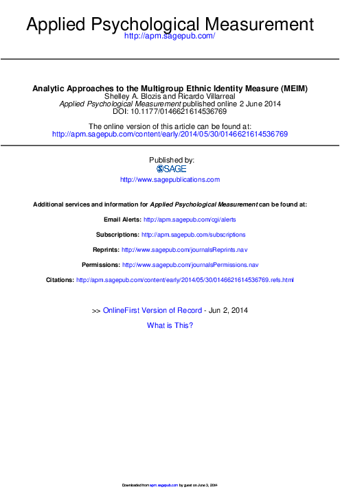 (PDF) Analytic Approaches to the Multigroup Ethnic Identity Measure (MEIM)