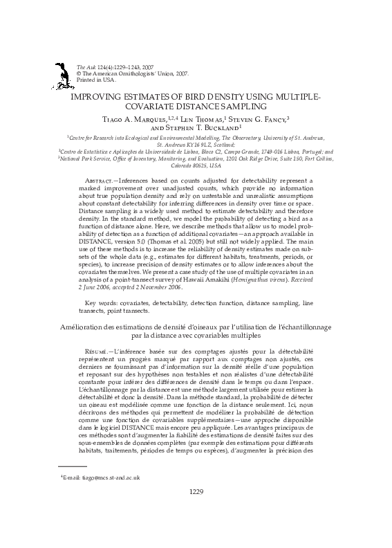 (PDF) Improving Estimates of Bird Density Using Multiple- Covariate ...