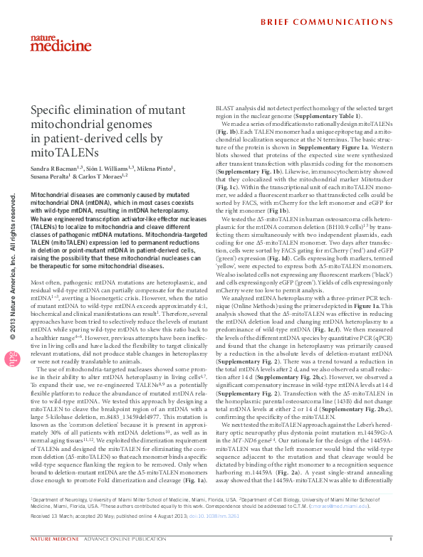 (PDF) Specific elimination of mutant mitochondrial genomes in patient ...
