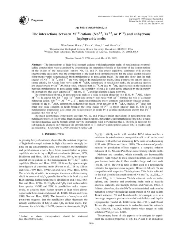 (PDF) The interactions between M+5 cations (Nb+5, Ta+5, or P+5) and ...