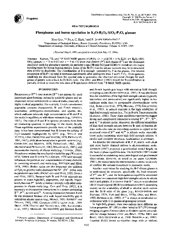 (PDF) Phosphorus and boron speciation in K2O-B2O3-SiO2-P2O5 glasses