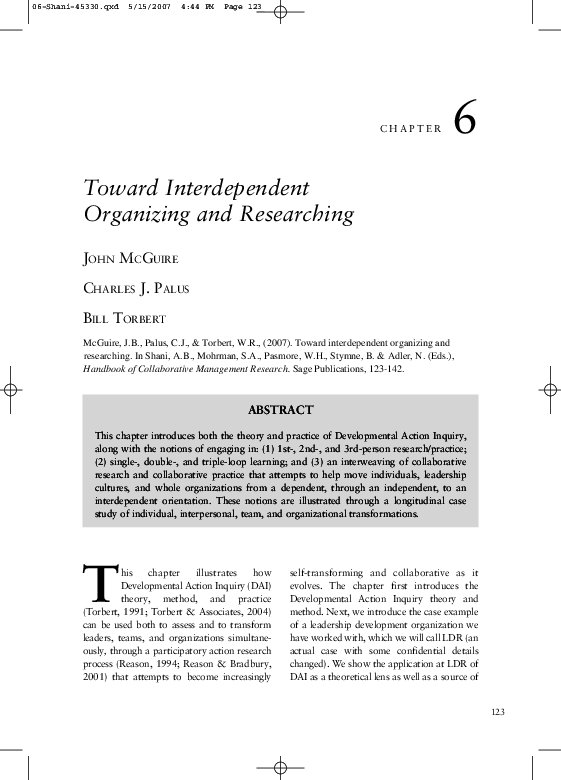 (PDF) Toward Interdependent Organizing and Researching