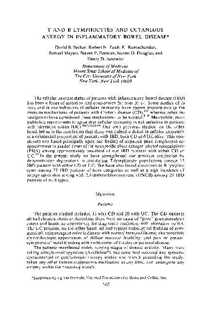 (PDF) T and B Lymphocytes and Cutaneous Anergy in Inflammatory Bowel ...
