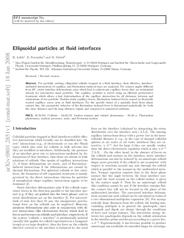 (PDF) Ellipsoidal particles at fluid interfaces