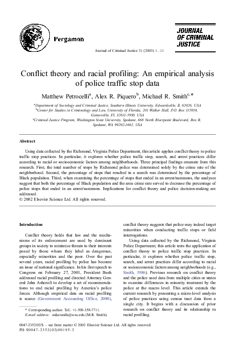 (PDF) Conflict theory and racial profiling: An empirical analysis of ...