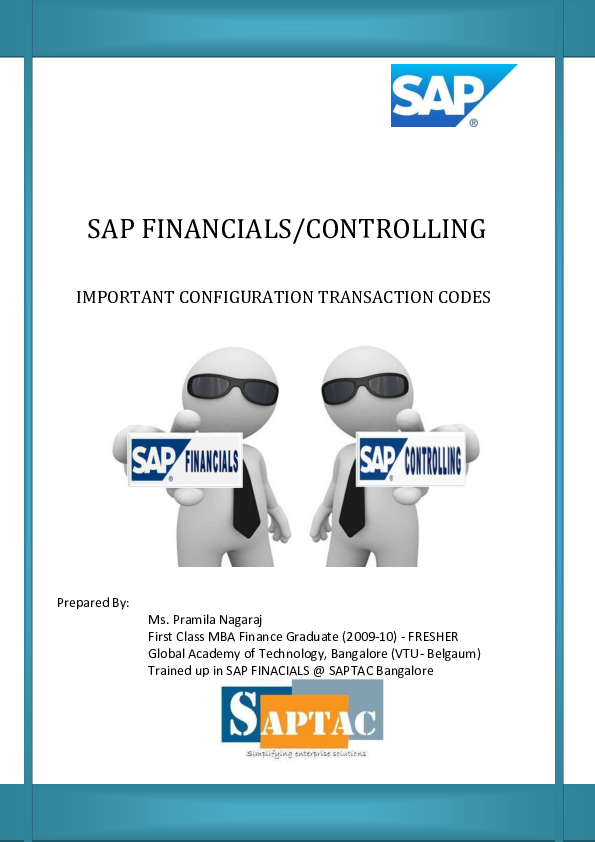 Pdf Sap Financials Controlling Important Configuration Transaction Codes