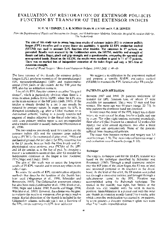 (PDF) Evaluation of restoration of extensor pollicis function by ...