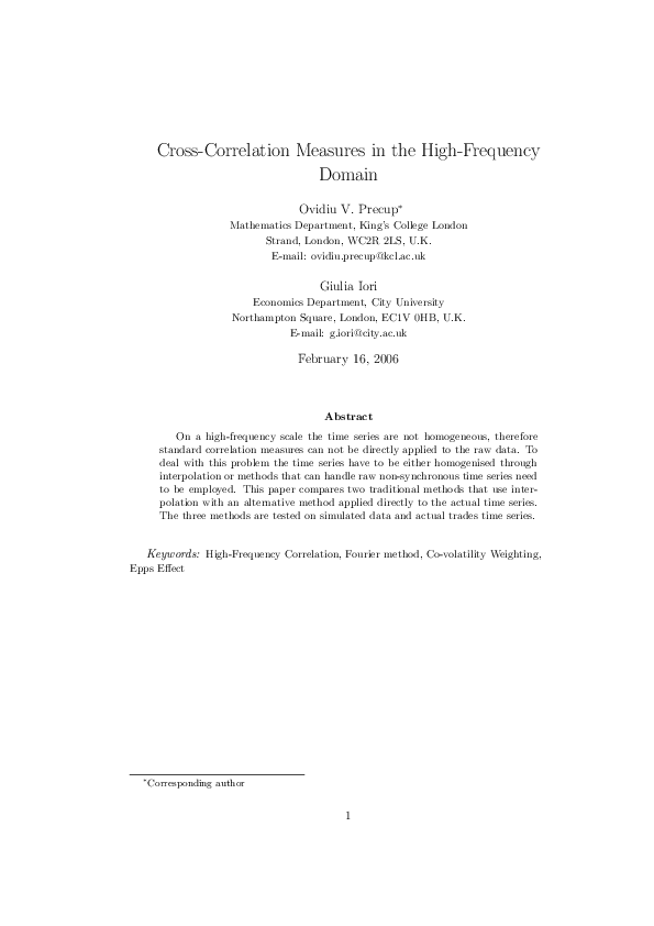 (PDF) Cross-correlation Measures in the High-frequency Domain