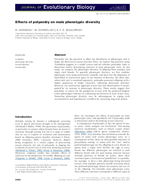 (PDF) Effects of polyandry on male phenotypic diversity