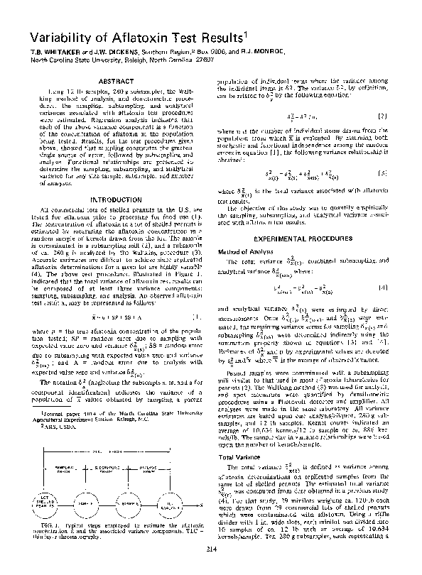 (PDF) Variability of aflatoxin test results