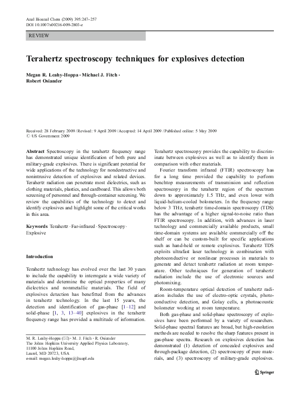 Pdf Terahertz Spectroscopy Techniques For Explosives Detection