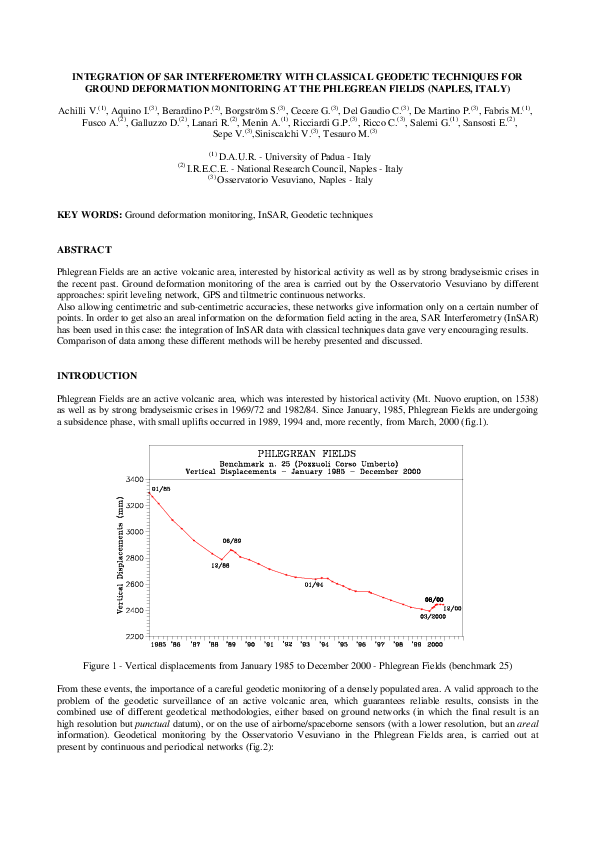 Pdf Integration Of Sar Interferometry With Classical Geodetic Techniques For Ground