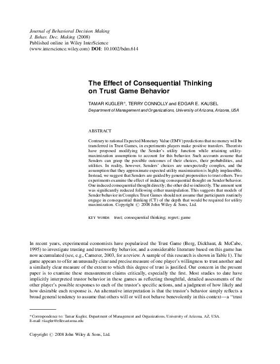(PDF) The effect of consequential thinking on trust game behavior ...