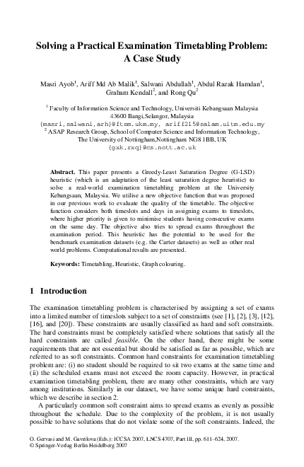(PDF) Solving a Practical Examination Timetabling Problem: A Case Study