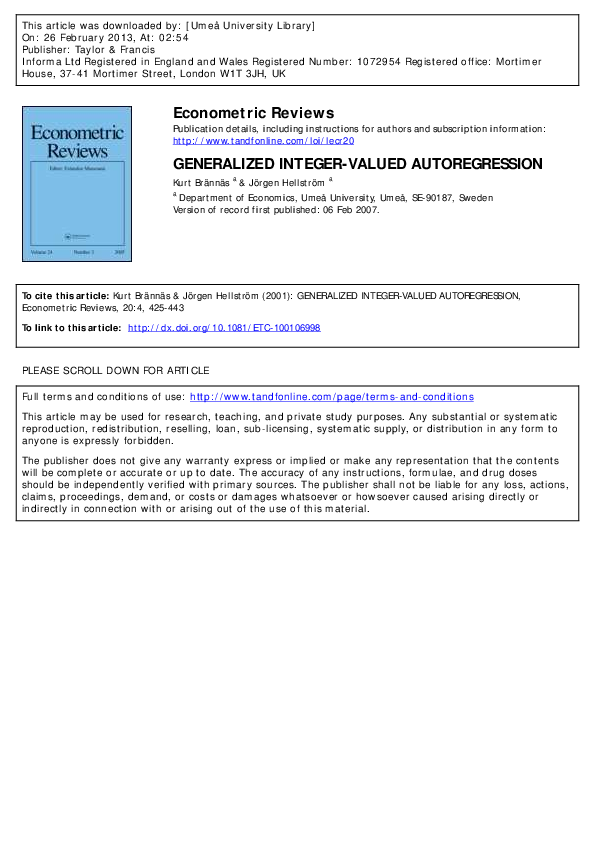(PDF) GENERALIZED INTEGER-VALUED AUTOREGRESSION