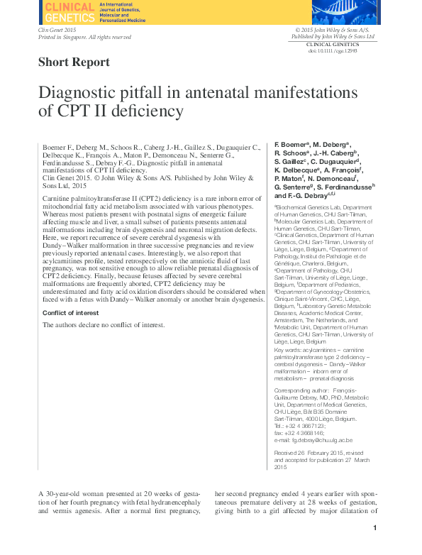 (PDF) Diagnostic pitfall in antenatal manifestations of CPT II deficiency
