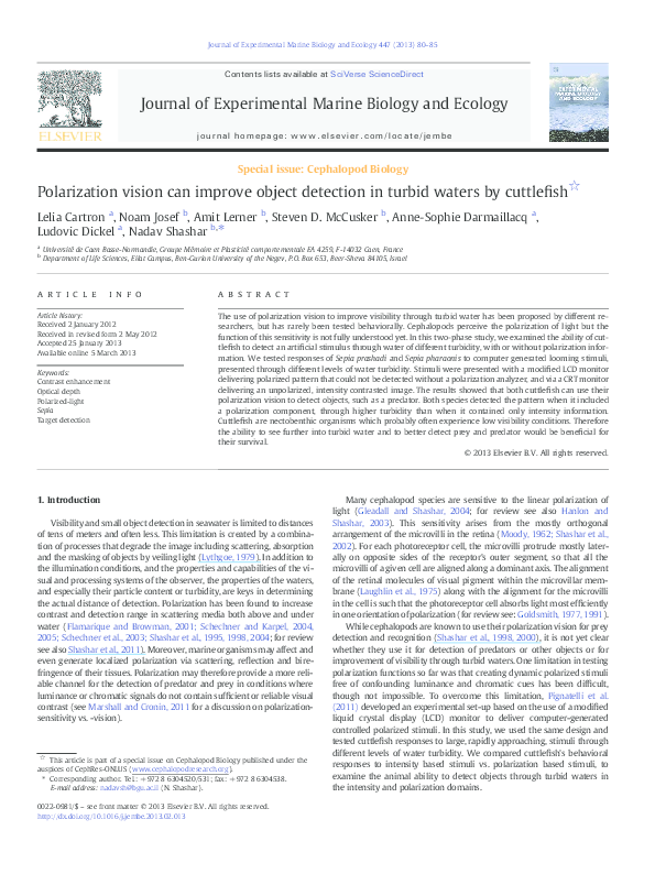 (PDF) Polarization vision can improve object detection in turbid waters ...
