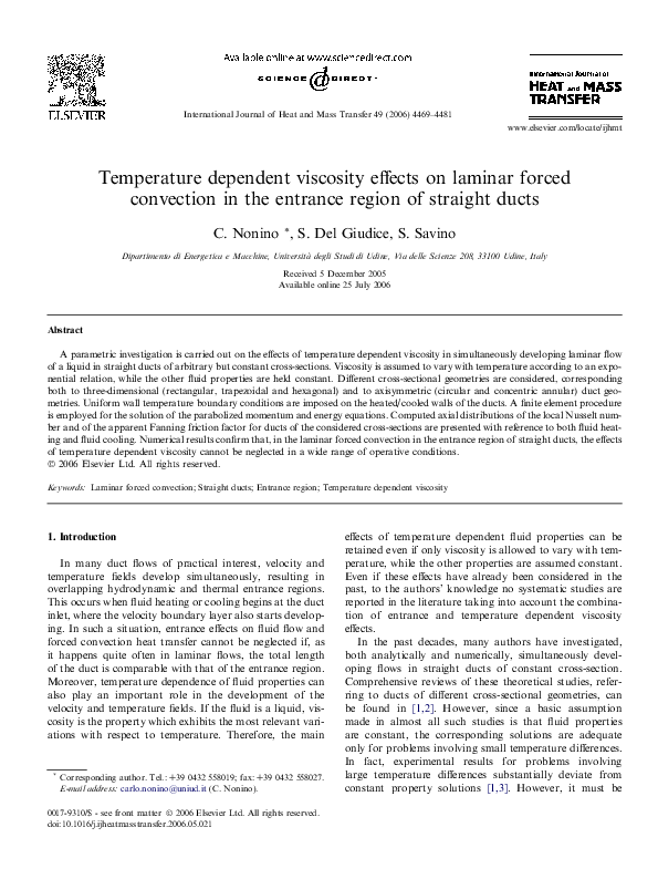 (PDF) Temperature dependent viscosity effects on laminar forced convection in the entrance ...
