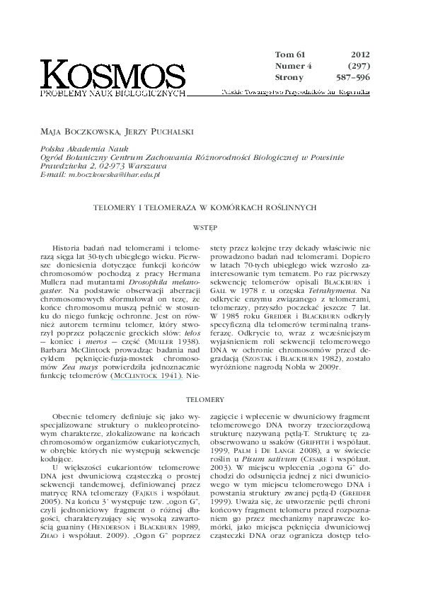 (PDF) Telomery I Telomeraza W Komórkach Roślinnych | Jerzy Puchalski ...