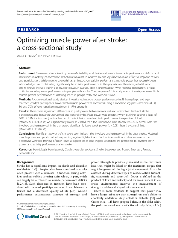 (PDF) Optimizing muscle power after stroke: a cross-sectional study