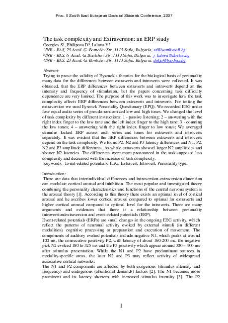 (PDF) The task complexity and Extraversion: an ERP study