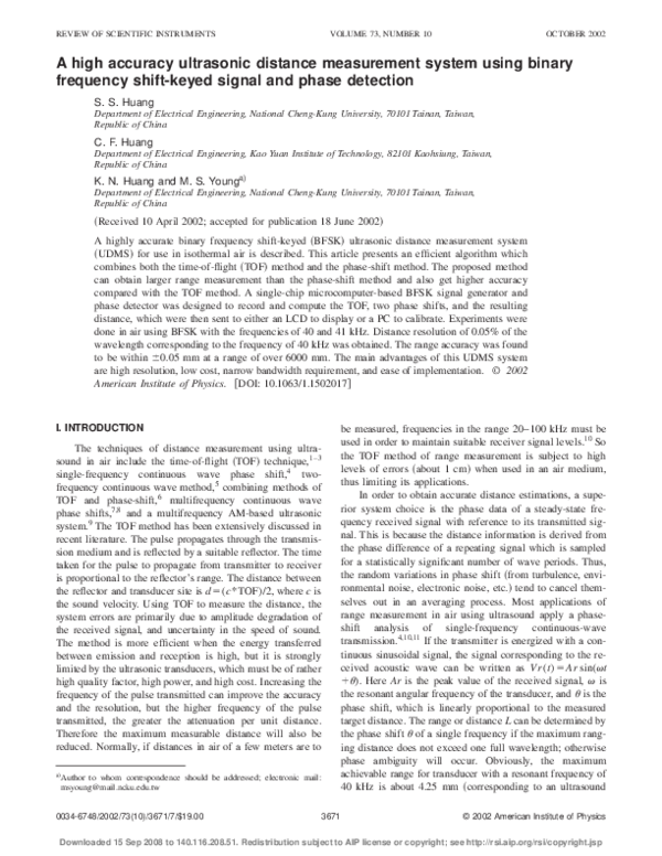 Pdf A High Accuracy Ultrasonic Distance Measurement System Using Binary Frequency Shift Keyed