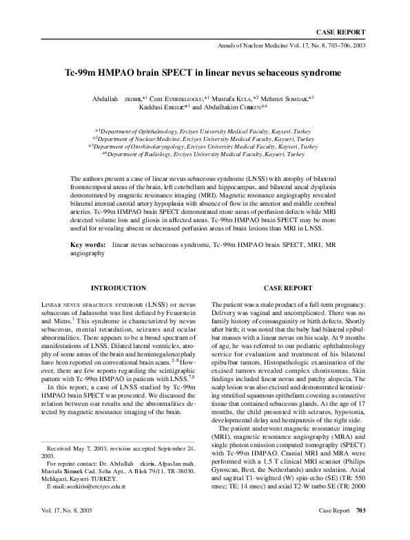 (PDF) Tc-99m HMPAO brain SPECT in linear nevus sebaceous syndrome